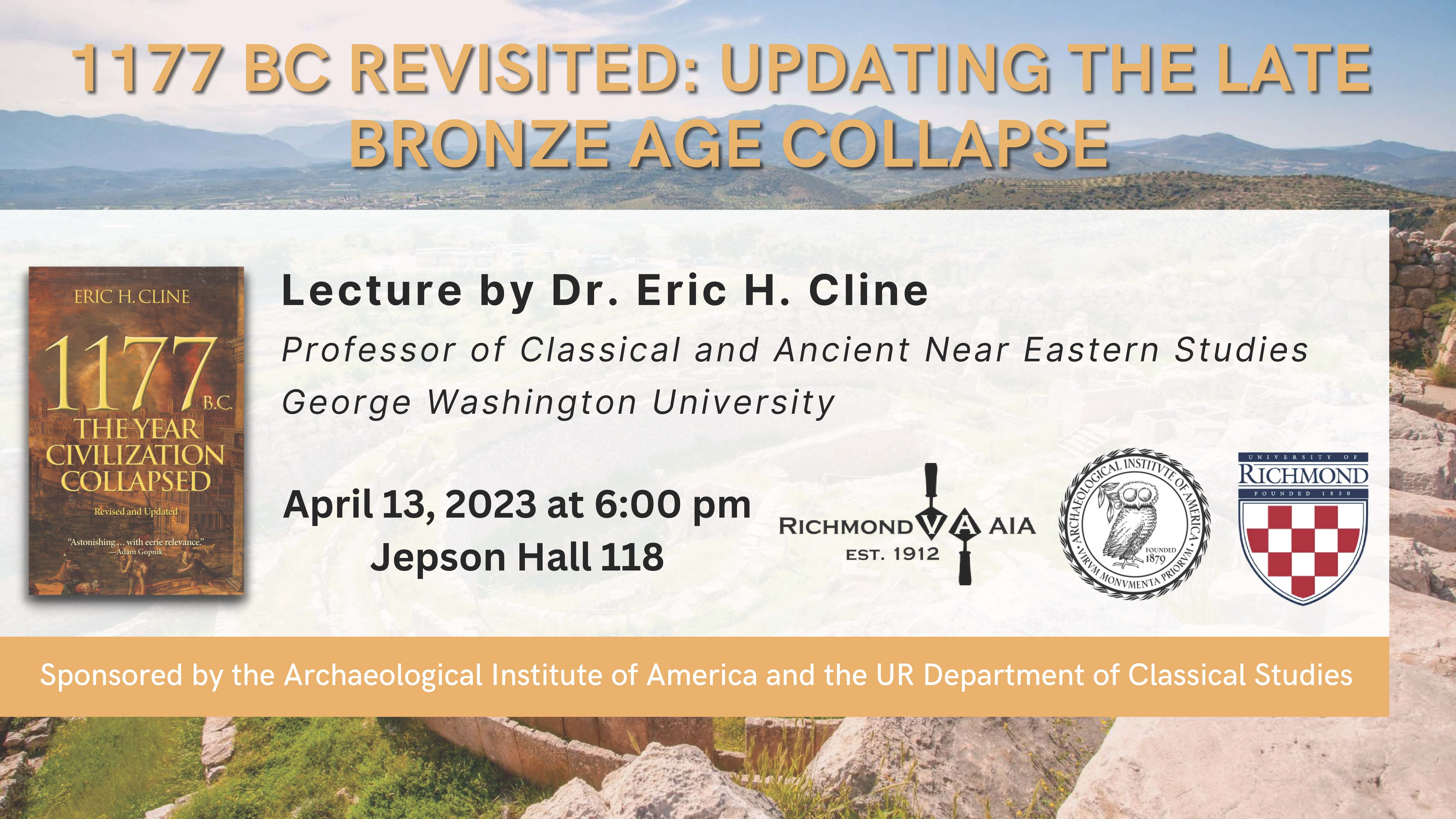 April 13 lecture by Eric Cline | AIA Richmond Society